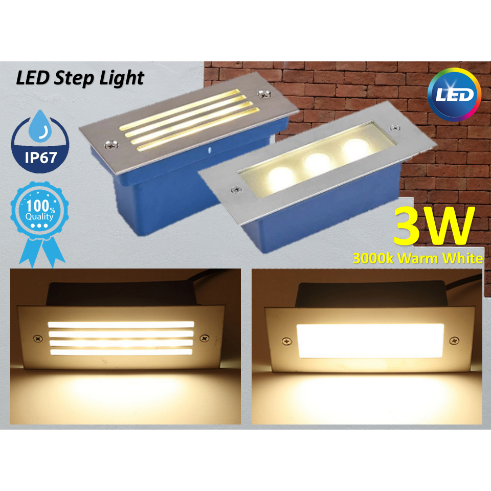 3W LED STEP LIGHT IP67 WEATHERPROOF 3000K WARM WHITE RECESSED MOUNTED ...