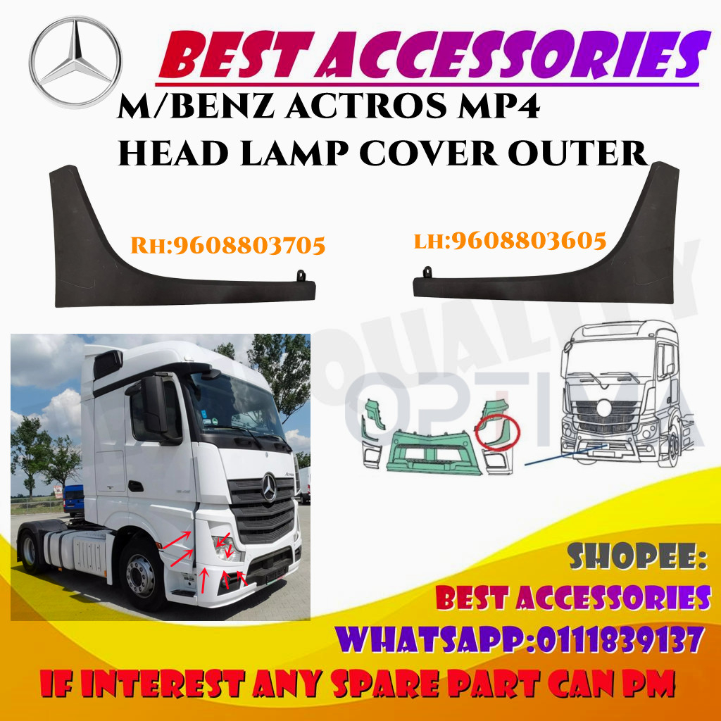 M/BENZ ACTROS MP4 HEAD LAMP COVER OUTER ORI NO:LH 9608803605 / RH ...