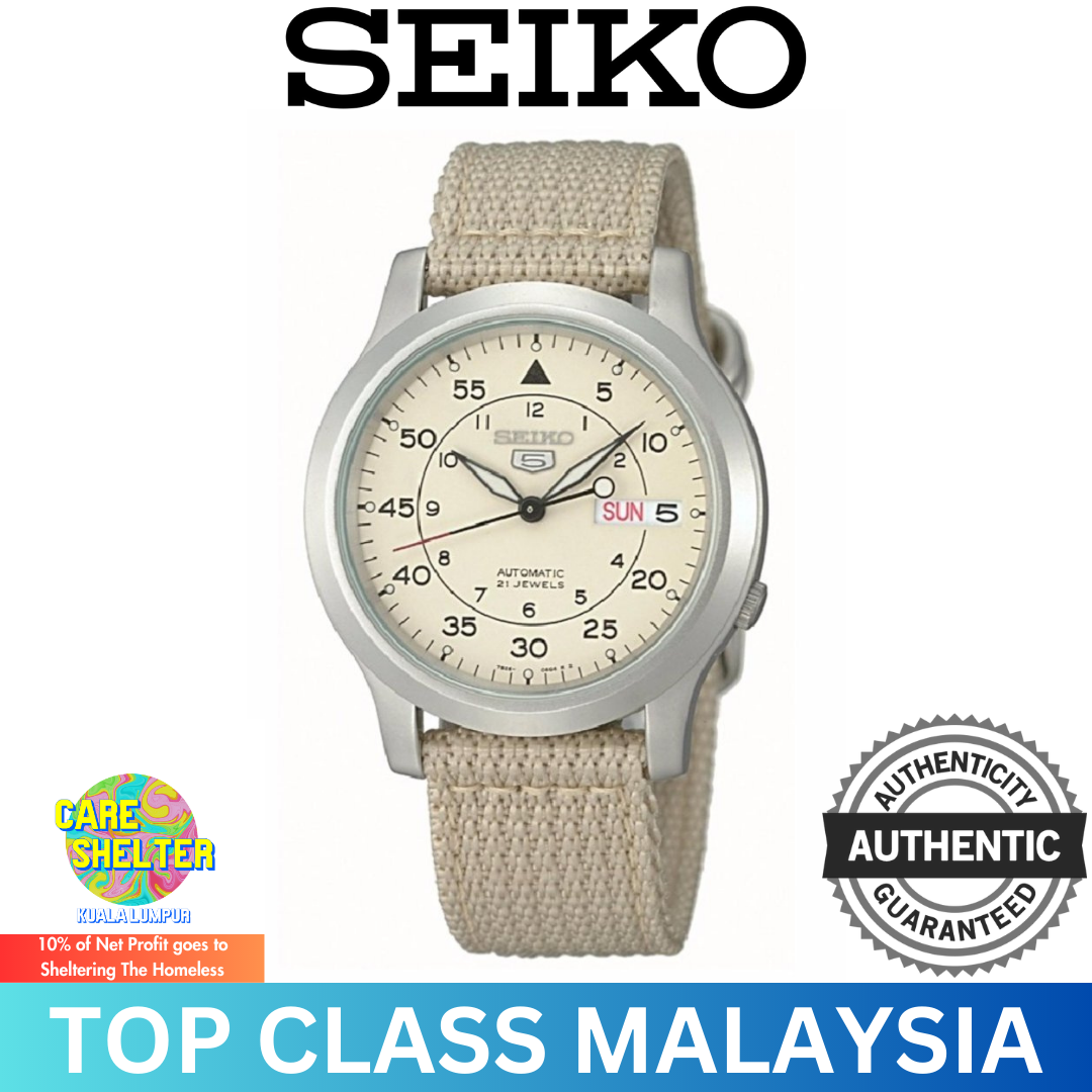 Seiko 5 Military SNK803K2 Auto See-thru Back Beige / Cream Nylon Strap ...