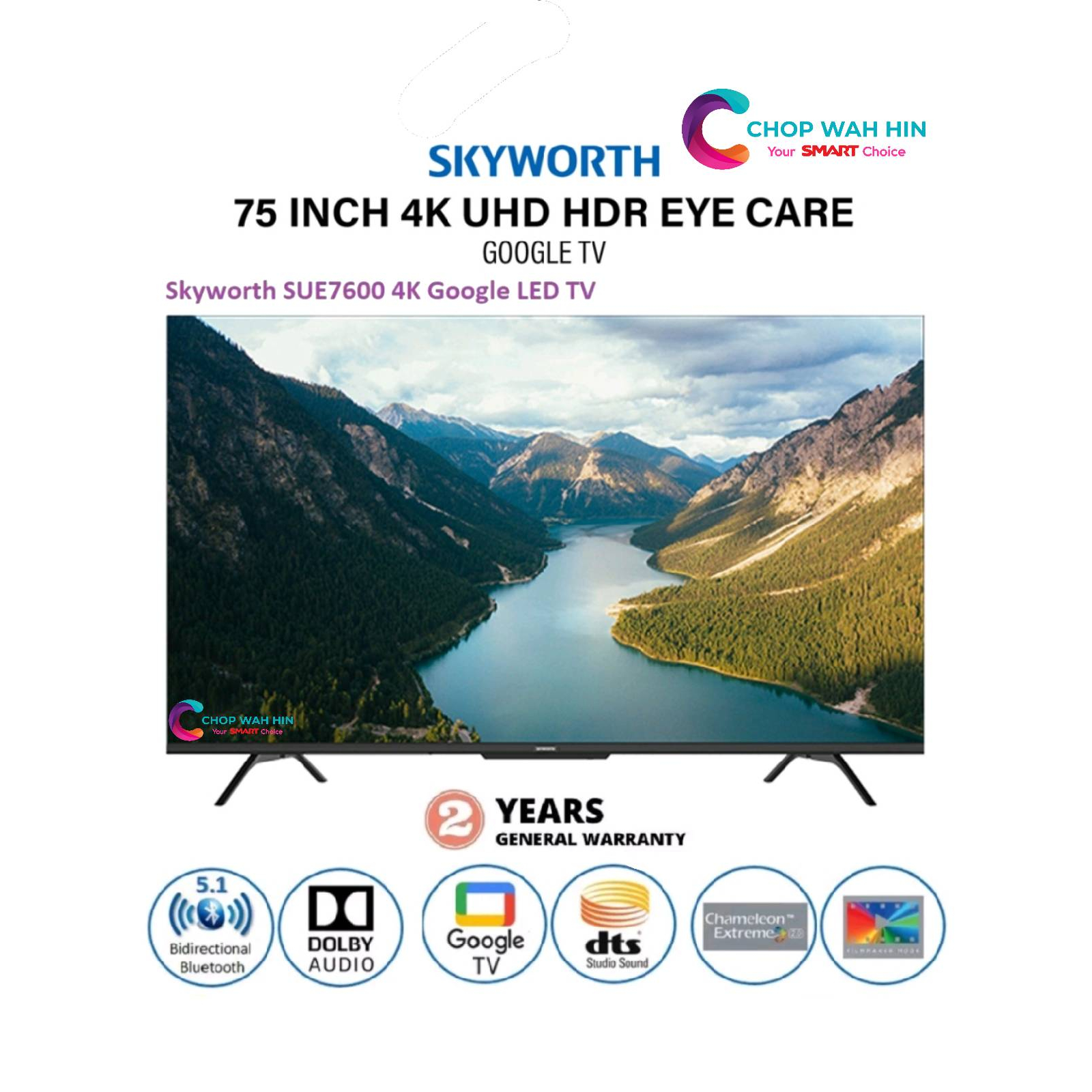 SKYWORTH 75" 4K UHD Google TV 75SUE7600 | HDR10 Google Tv | Dolby Audio | Bluetooth 5.1 | 75inch ...