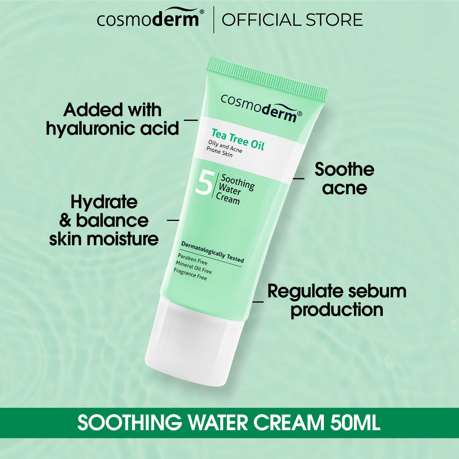 Cosmoderm Tea Tree Oil Soothing Water Cream (50ml) | Shopee Malaysia