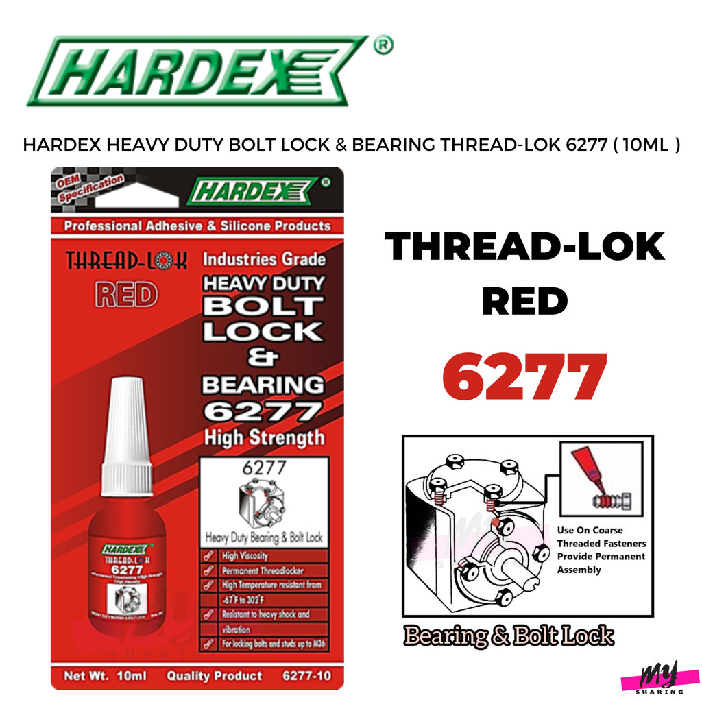 HARDEX HEAVY DUTY BOLT LOCK & BEARING THREAD-LOK 6277 (10ML) | Shopee ...