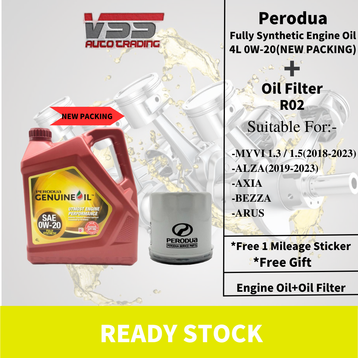 Perodua engine oil 0w20 Fully Synthetic (4L) +Perodua Bezza Oil filter ...
