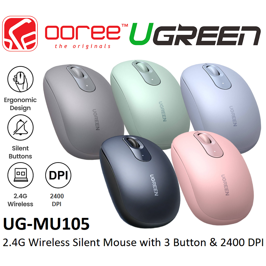 UGREEN MU105 Wireless Mouse 2.4G Silent Mute Optical Mice 2400 DPI ...