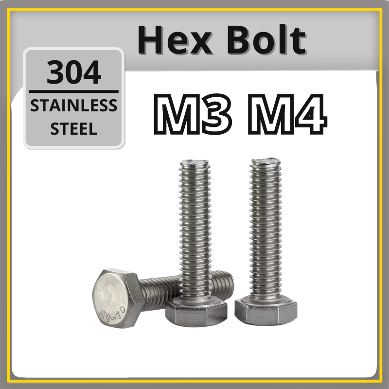 M3 M4 Hex Bolt DIN933 | SUS 304 Stainless Steel Grade A2-70 | Full ...