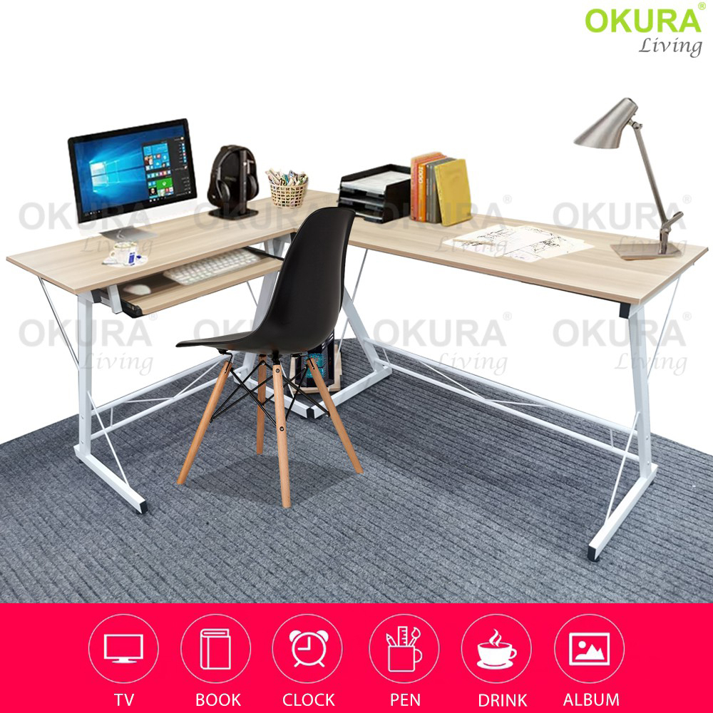 OKURA Modern L Shape Computer Desk Home Office Wooden Study Table ...