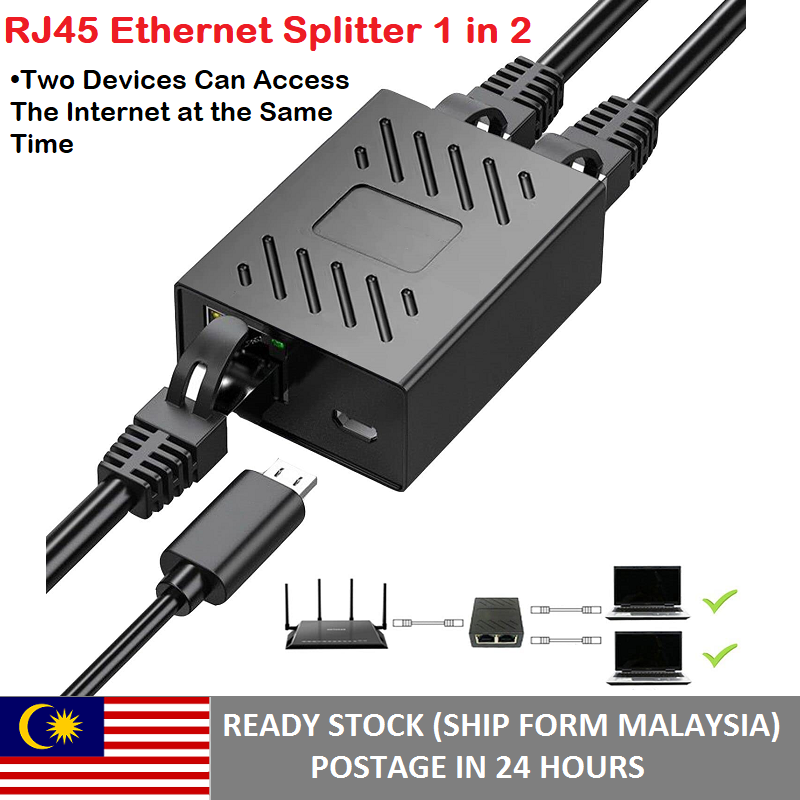 RJ45 Ethernet Splitter 1 in 2, Ethernet Switch Extender with Micro USB ...