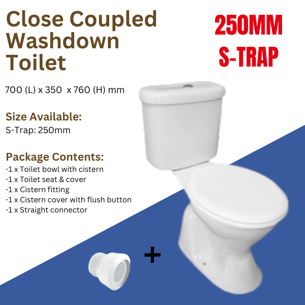 10 inch 250mm S-Trap WC Water Closet Toilet Close Coupled Tandas Duduk ...