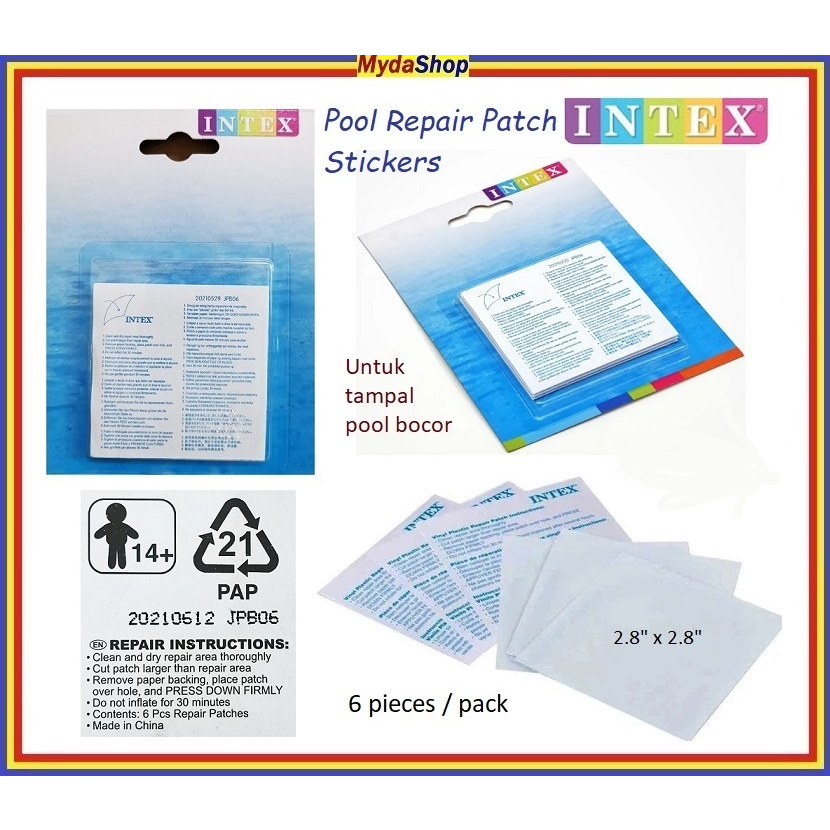 INTEX 6 Pcs Pool Repair Patch Pack. Penampal Bocor Kolam Renang ...