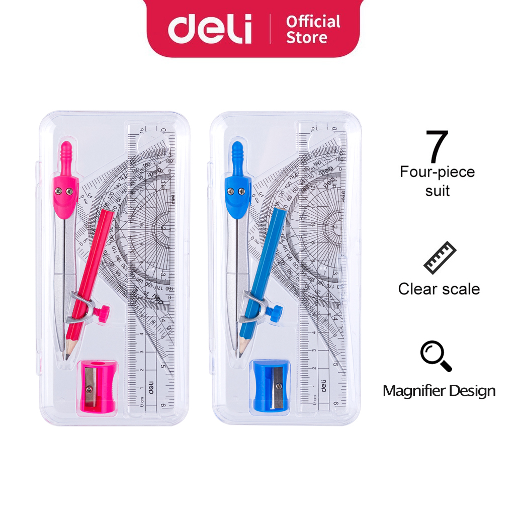 Deli Ruler Set EH600 Drafting Set With Mechanical Pencil Clear ...