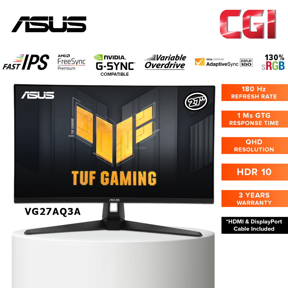 Asus 27" TUF Gaming VG27AQ3A Fast IPS WQHD 180Hz 1ms HDR10 Freesync ...