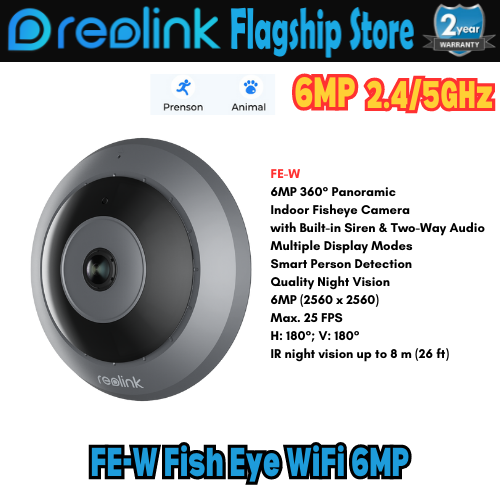 Reolink Fish Eye (FE-P/ FE-W) 6MP 360° Panoramic Indoor Fisheye Camera with Siren & Two-Way ...