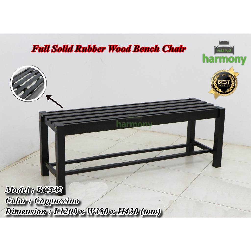 Harmony Full Solid Wooden Bench Chair / Kerusi Kayu Getah / Outdoor Bench Chair / 4ft Wooden ...