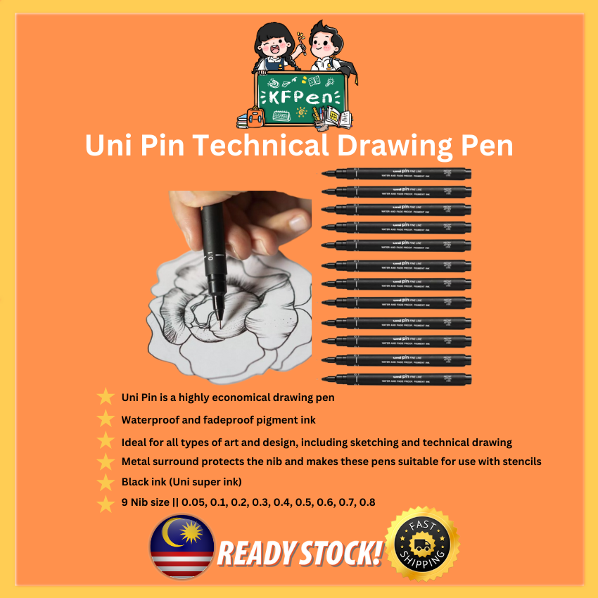 UNI Pin Technical Drawing System Pen / Pen Melukis / Drawing Pen / Technical Pin Tip | Shopee ...