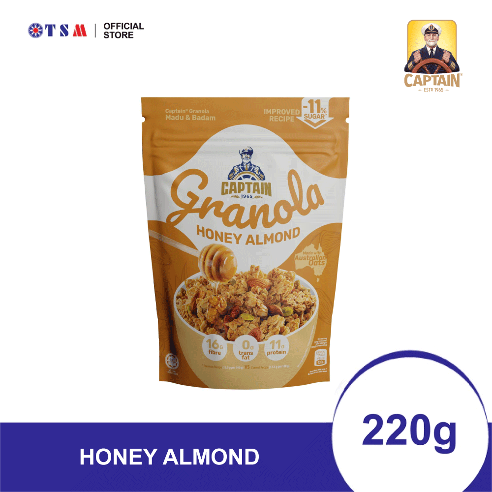 CAPTAIN OATS GRANOLA – HONEY ALMOND 220G | Shopee Malaysia