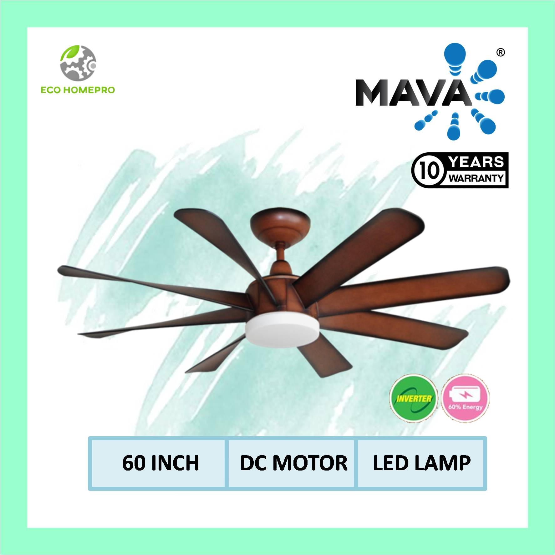 Mava Troca 60" DC 8 Blades Ceiling Fan 3C Led Light with Remote Control ...