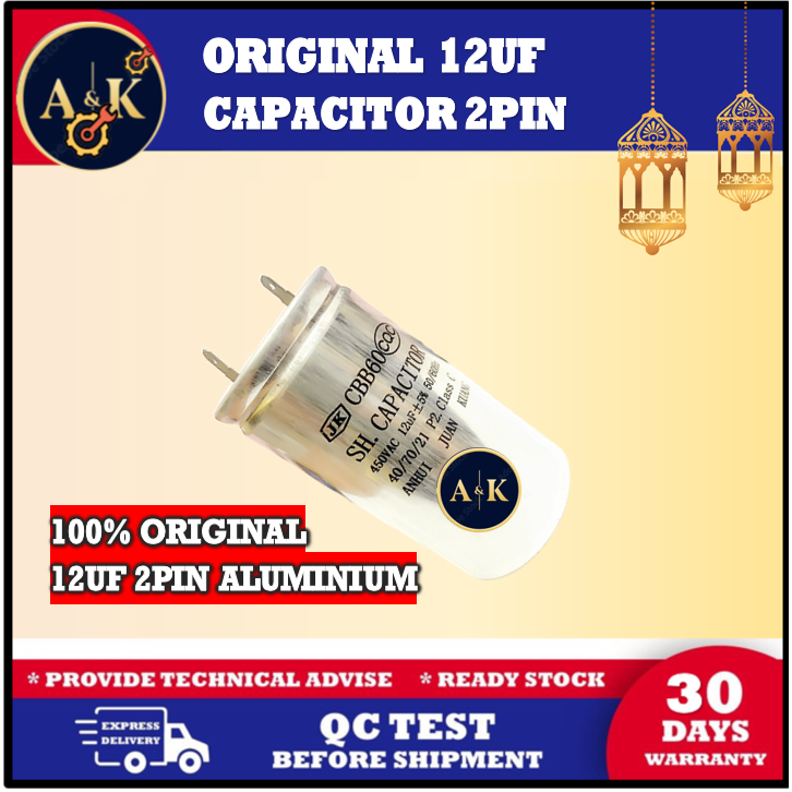ORIGINAL CAPACITOR 12UF 450VAC ALUMINIUM HIGH Quality 2PIN | Shopee ...