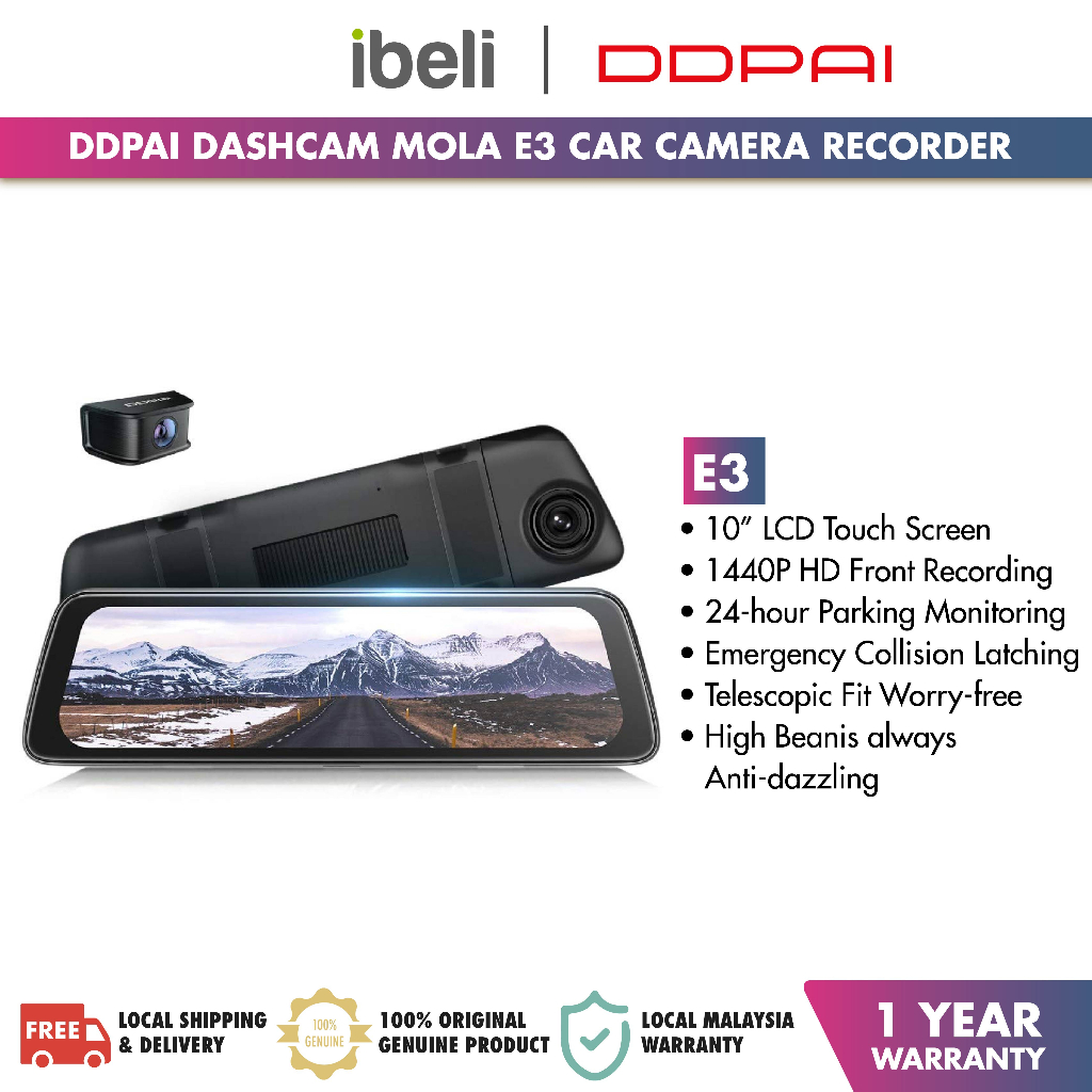 DDPAI Dashcam Mola E3 1440P Full HD Rearview Mirror Dash Cam DVR Car Camera Recorder | Shopee ...