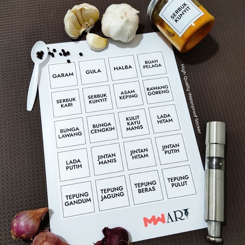 Sticker Dapur Waterproof High Quality (20pcs List Nama Barang Dapur ...