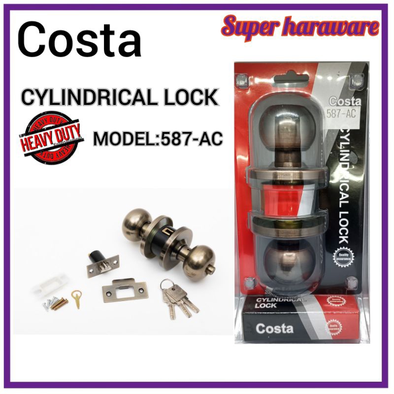 COSTA 587-AC PRIVACY CYLINDRICAL DOOR LOCK/lock pintu/round ball door ...