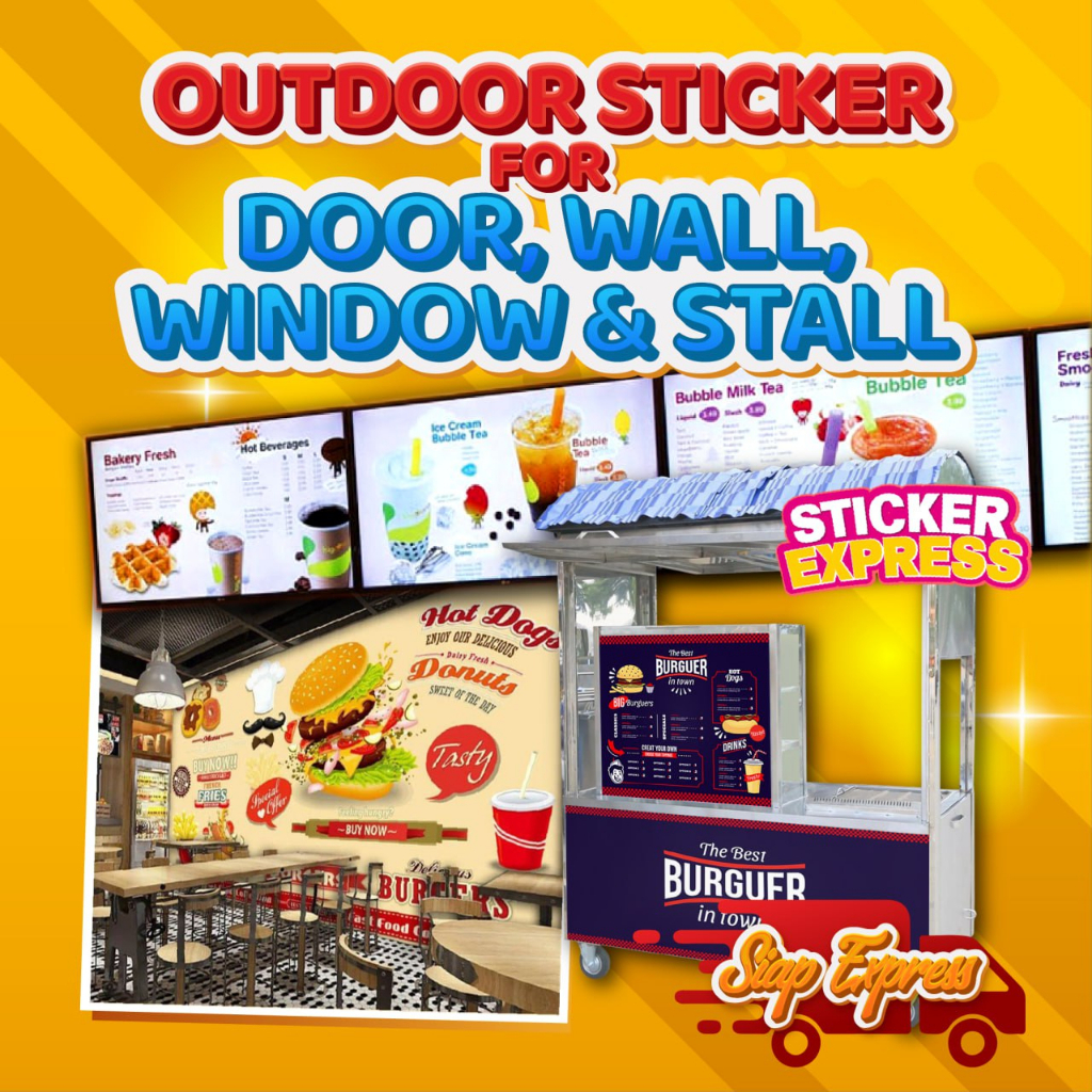 STICKER OUTDOOR TAHAN LAMA - WALL DINDING - CERMIN - PINTU KEDAI - MEJA ...