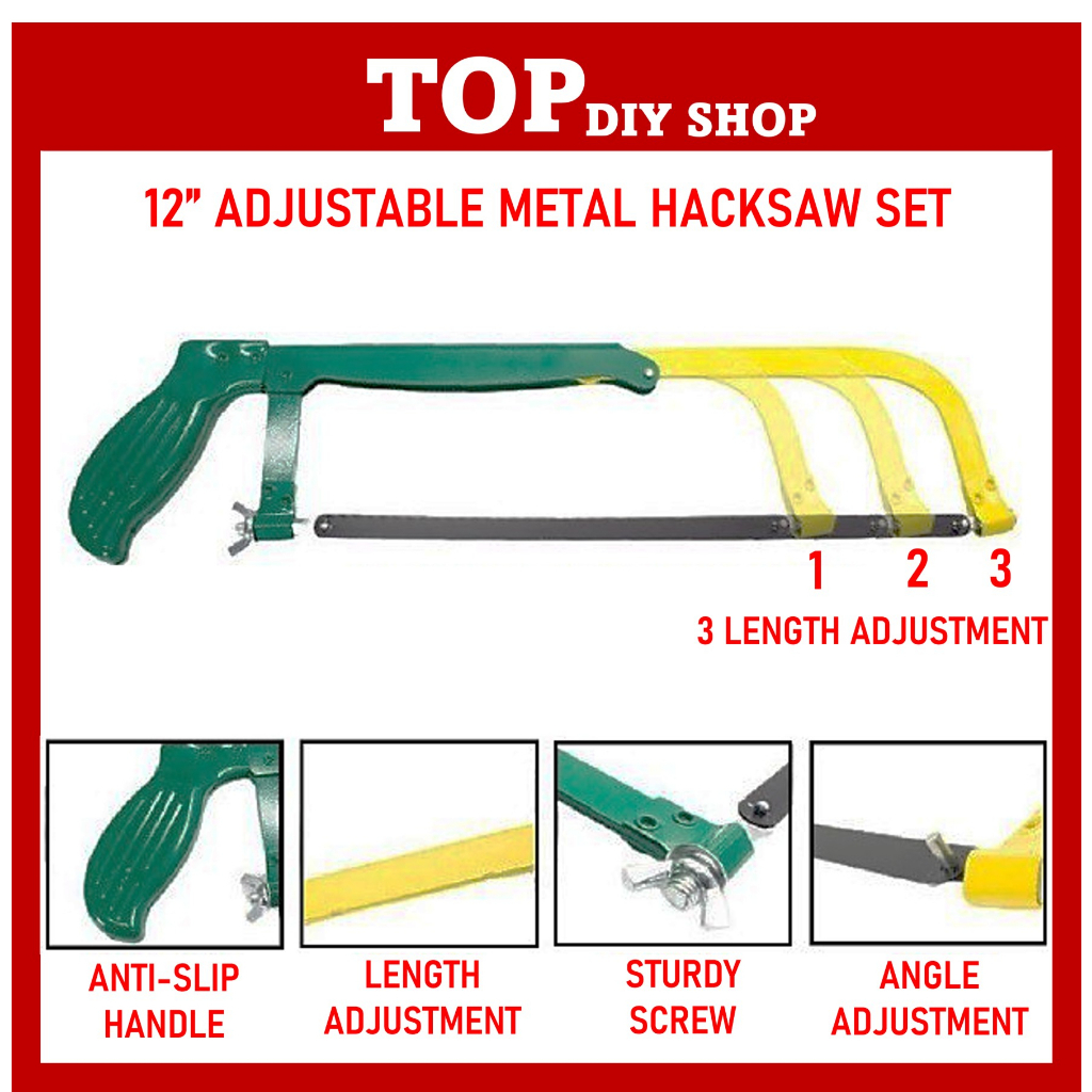 12" Metal HackSaw Frame Set Gergaji Besi Come With Blade Handsaw Hack ...
