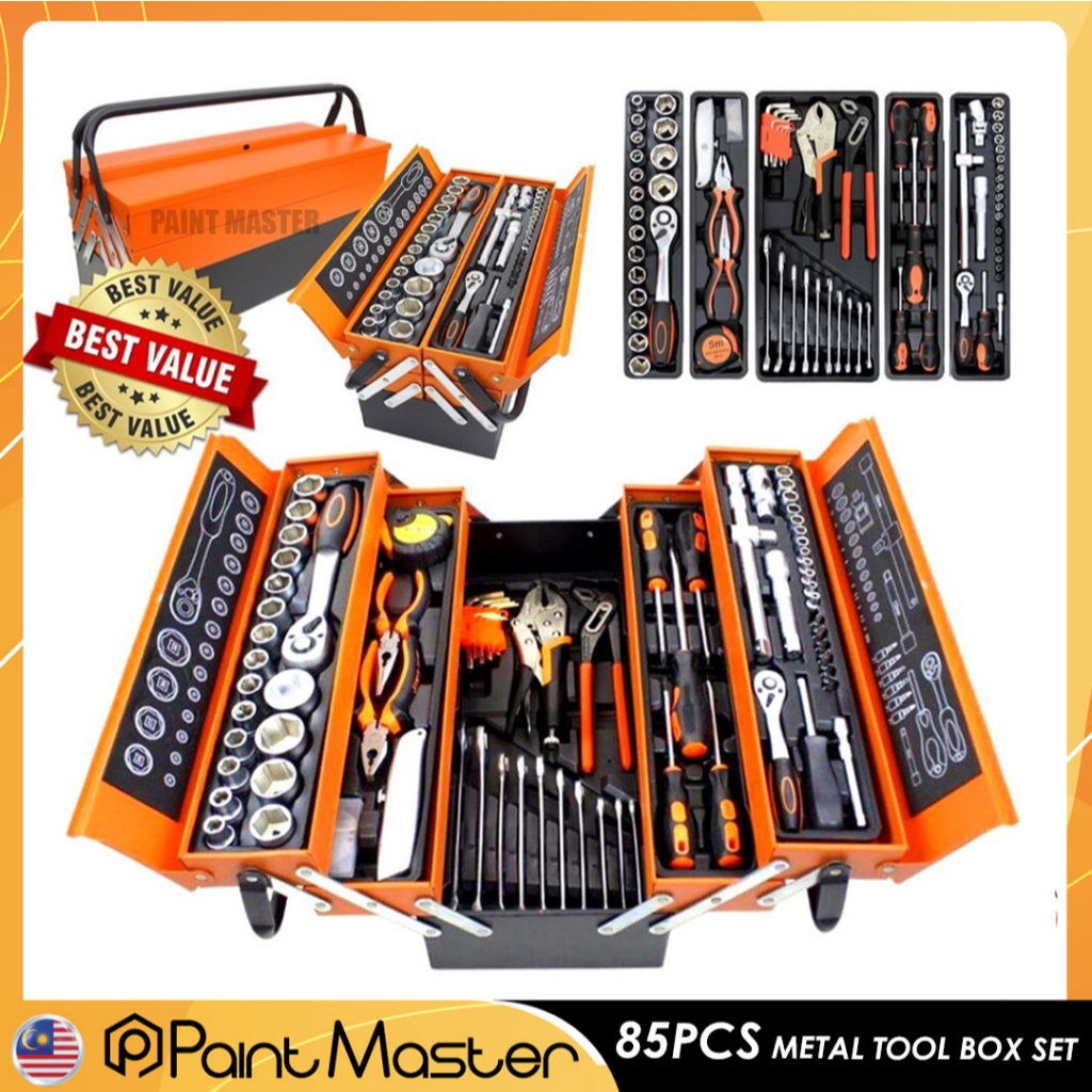 85PCS Metal Tool Box Set Heavy Duty Tools Box Full Set Kotak Spanar Box ...