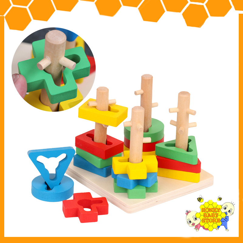Kids DIY Creative Shape Pillar Building Blocks Puzzle Game Wooden ...