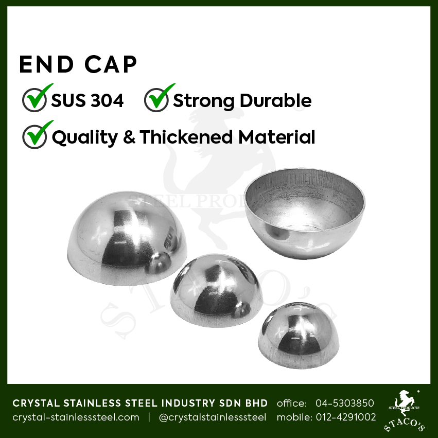 STACOS Stainless Steel 304 End Cap Half Round Ball Capping Pipe Cover ...