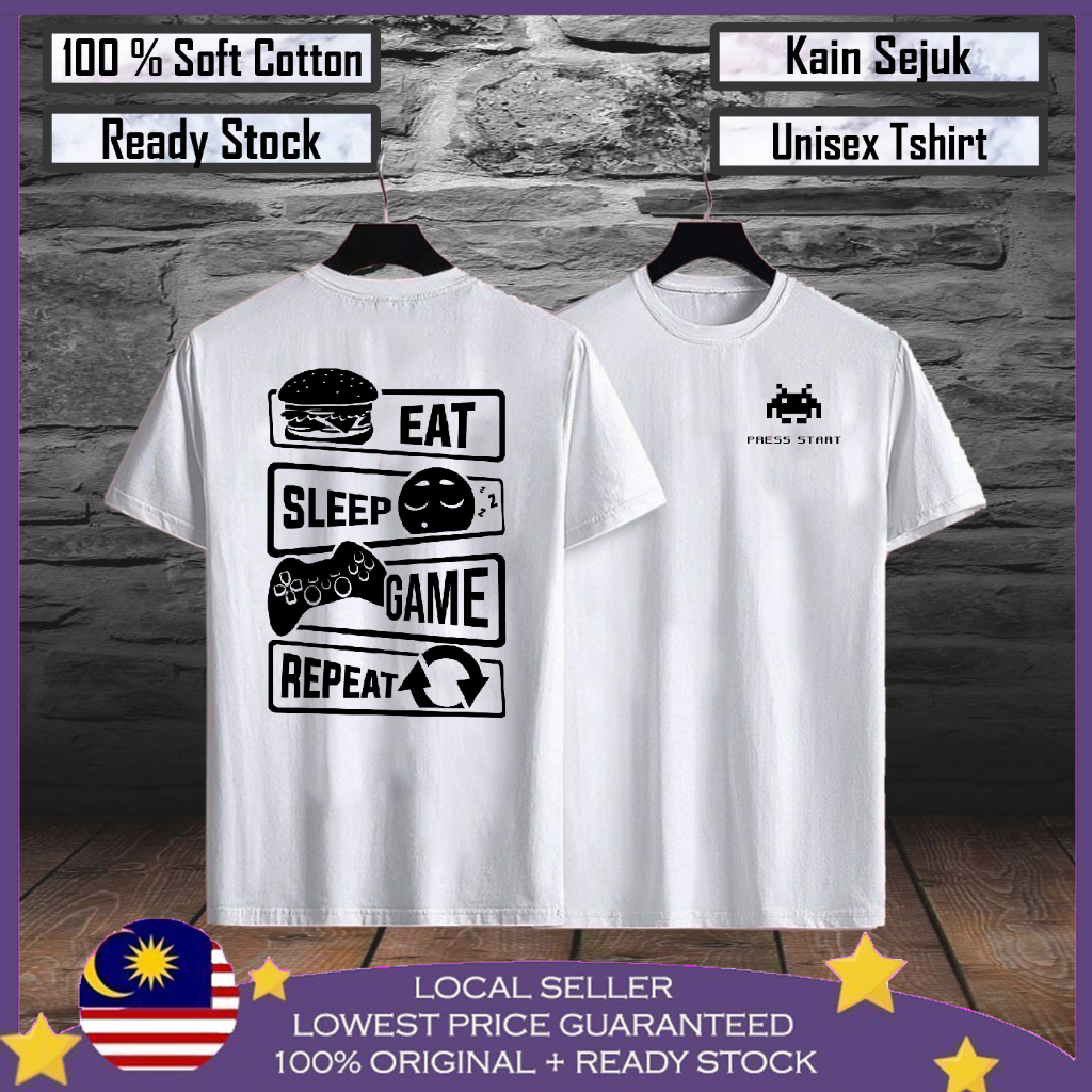 🔥Premium Cotton🔥 Eat Sleep Game Baju T shirt Lelaki 100% Cotton Baju ...