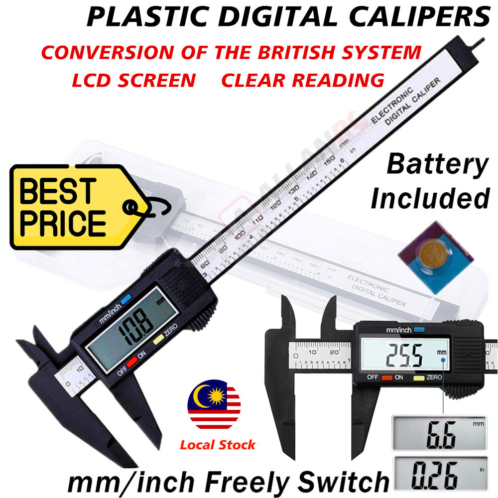 150mm 6 inch Vernier Caliper Plastic LCD Digital Caliper Electronic ...