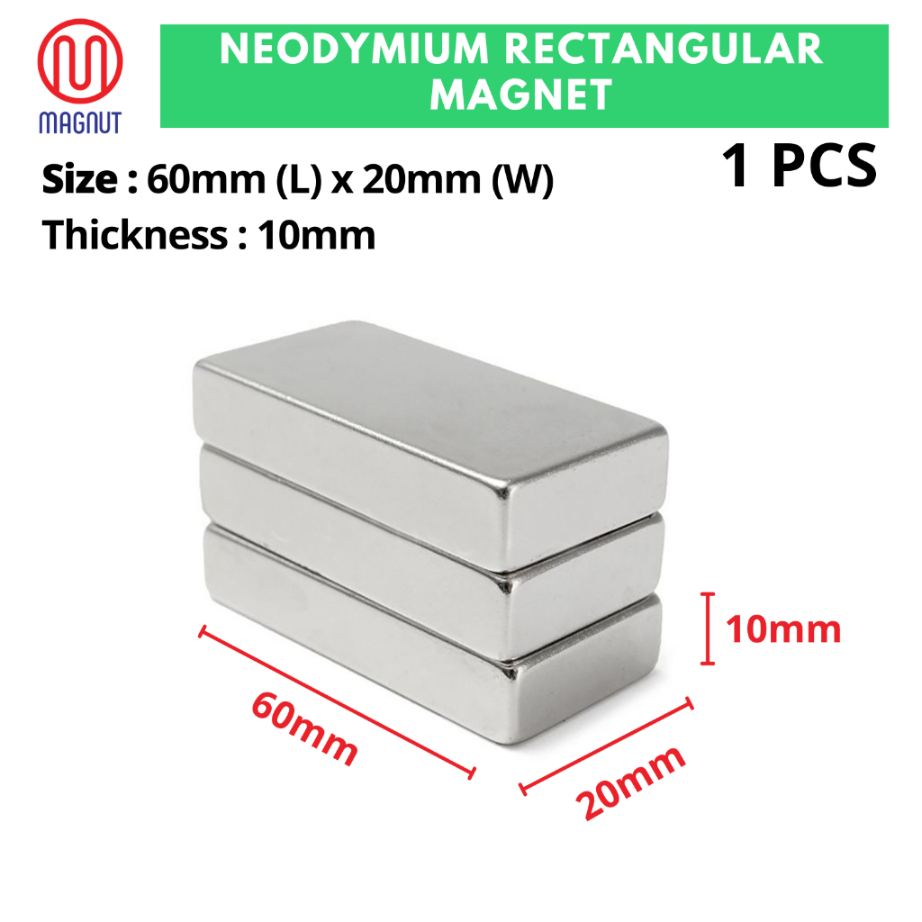 1pcs - 60mm x 20mm x 10mm Rare Earth Neodymium Rectangular Magnet ...