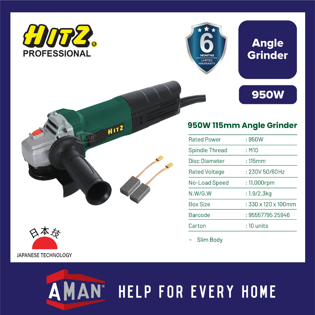 HITZ Angle Grinder Corded 950W 115mm Grinding Cutting Machine Pengisar ...