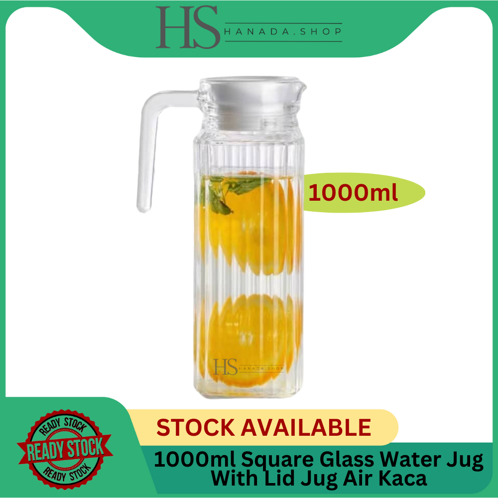 1 Liter Square Glass Water Jug With Lid Jug Air Kaca | Shopee Malaysia