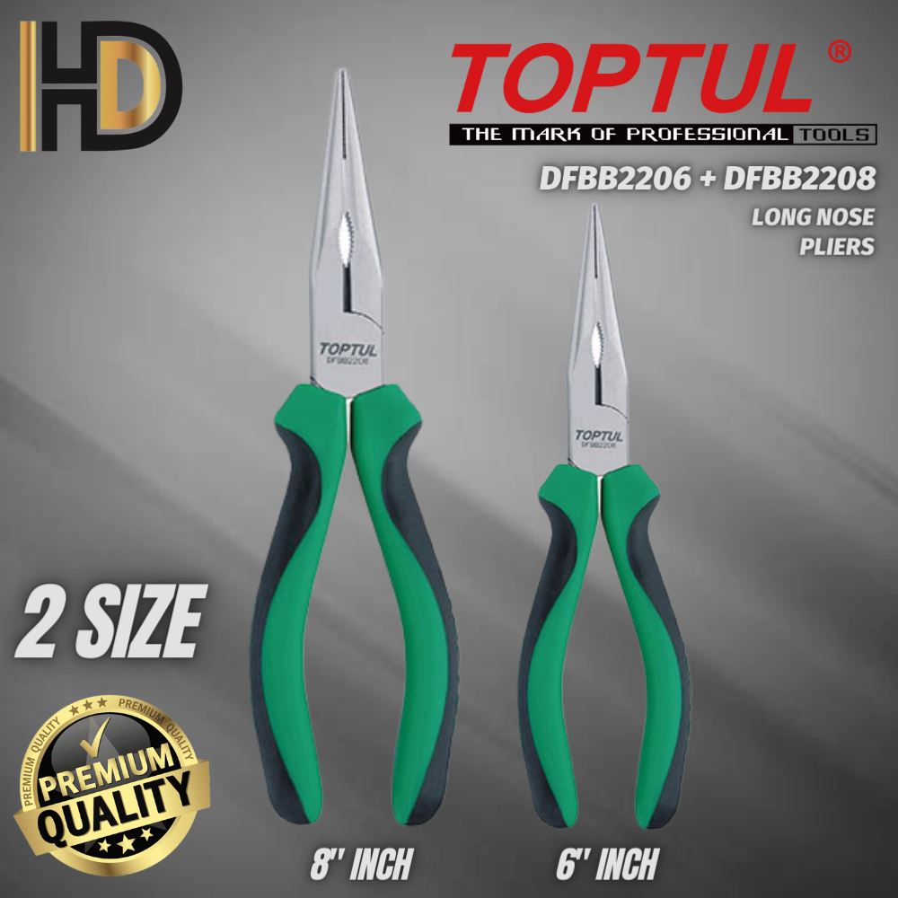 TOPTUL Long Nose Pliers / Heavy Duty Long Nose Pliers / 2 Type / 6" + 8" / DFBB2206 + DFBB2208 ...