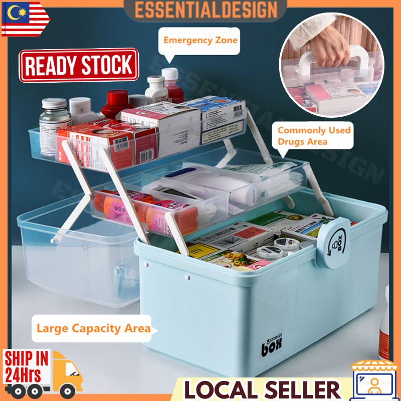 3 Tiers Large First Aid Kit Storage Box Transparent Plastic Portable ...