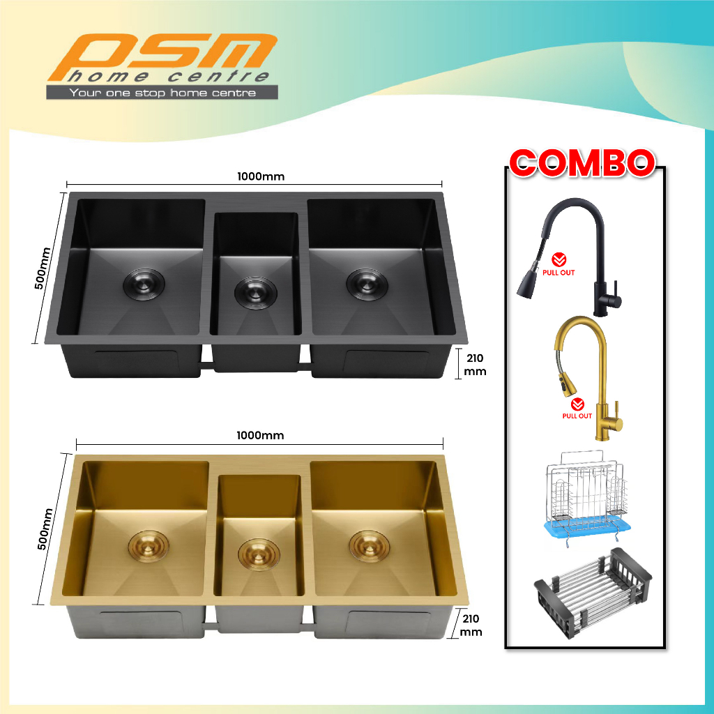 NANO Stainless Steel 304 Material NANO Black / Gold UnderMounted Large ...