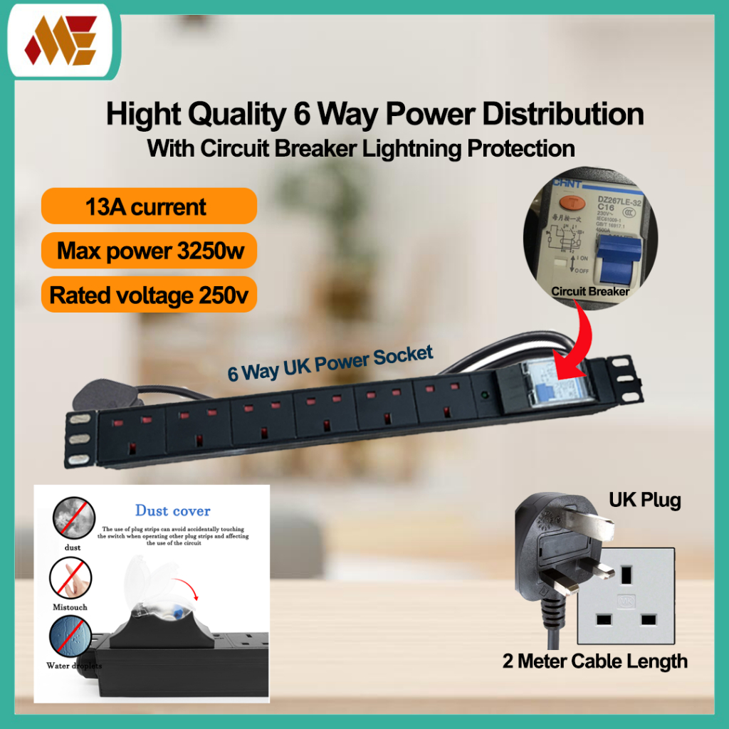 High Quality 6 Way Power Distribution Unit (PDU) Extension with Dust ...