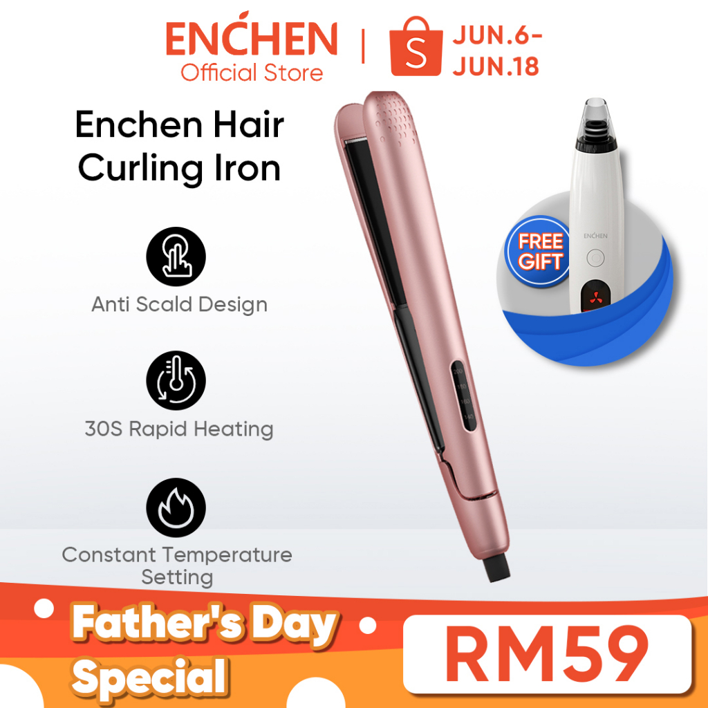 Enchen Enrollor Hair Straightener & Curler 2 In 1 Anti-Scald 140℃~200℃ Constant Temperature 30s ...