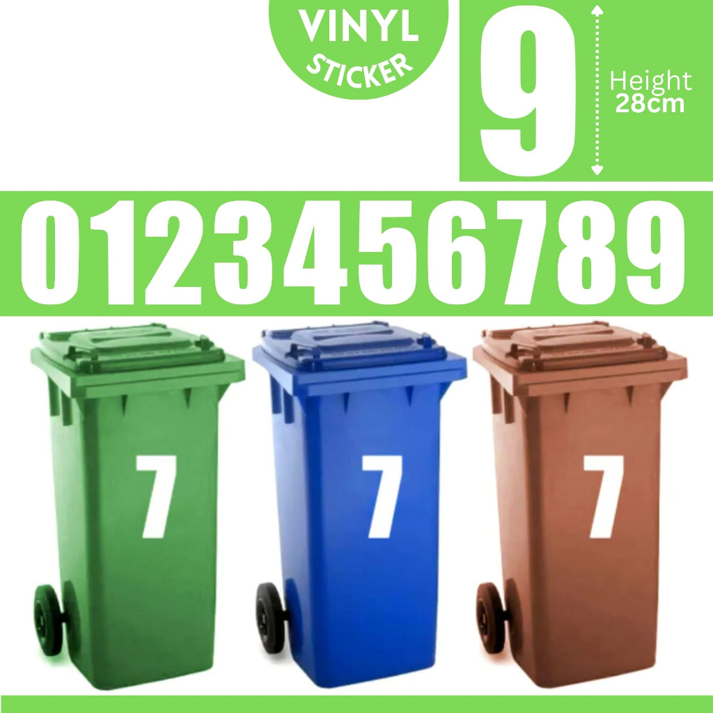 Ready Made 】0123456789 Number 28cm(H) - Vinyl Decal Sticker for Dustbin ...