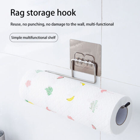 (B18) Punch-free Stainless Steel Lazy Rag Holder Hook Tissue Holder ...