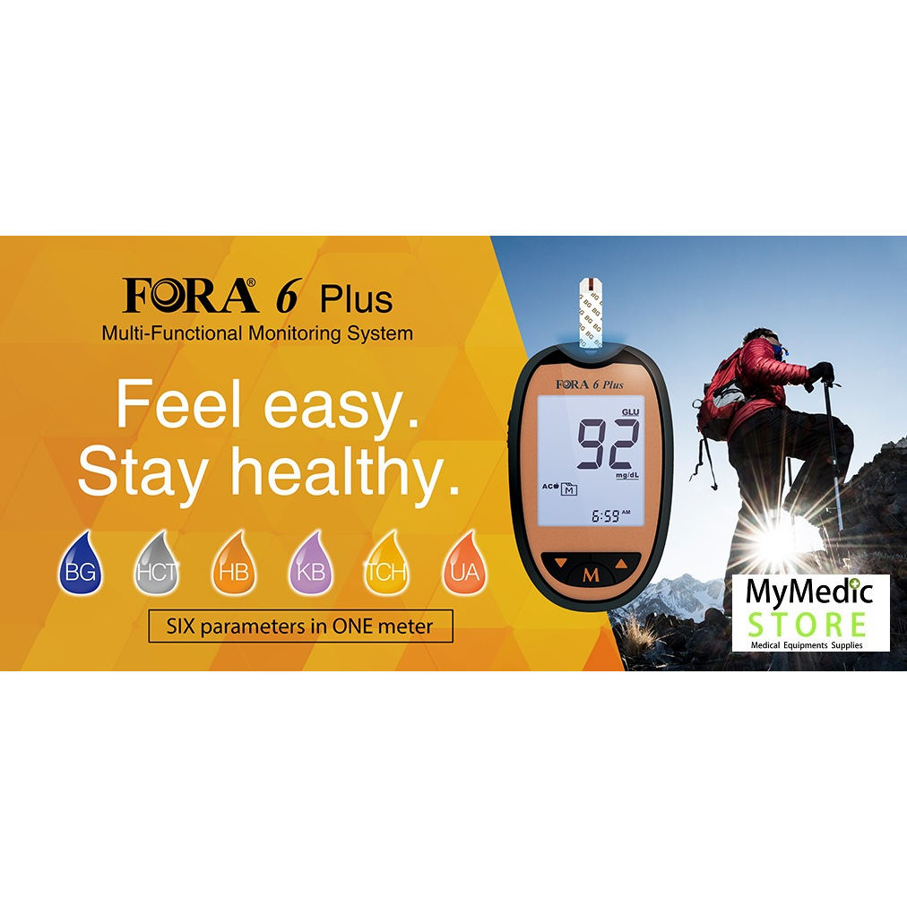 (Original) FORA 6 Plus Glucometer Blood Glucose Meter, Ketone, Uric ...
