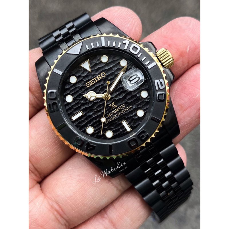 Seiko Mods Yacht Master black stainless steel Seikolex Seiko modify ...
