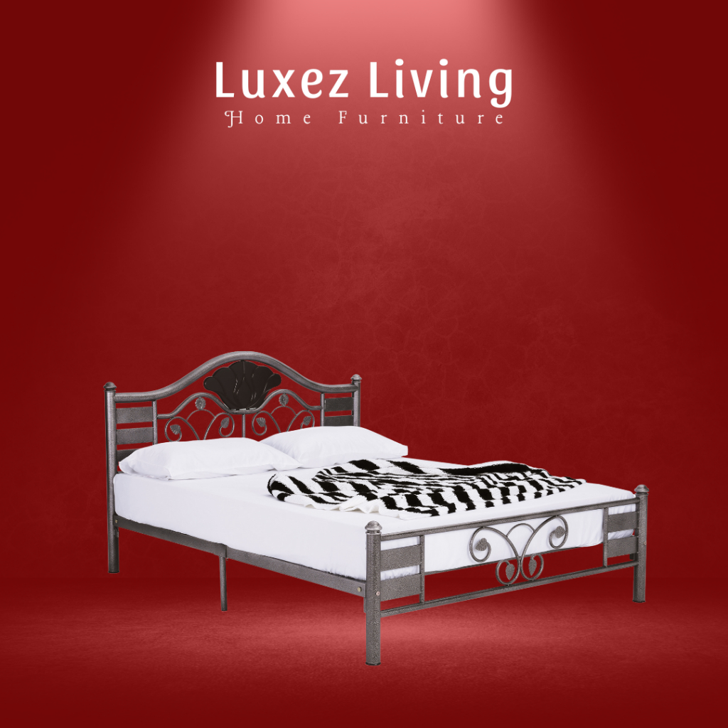 LUXEZ KINTA Queen Bed Frame Metal Antique Silver Colour Katil Double ...