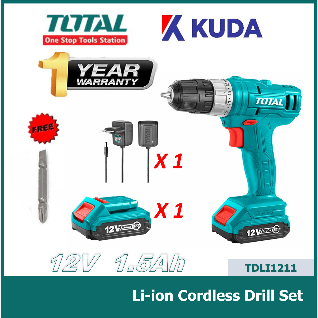 TOTAL Li-ion Cordless Drill Set (12V 1.5Ah) TDLI1211 | Shopee Malaysia