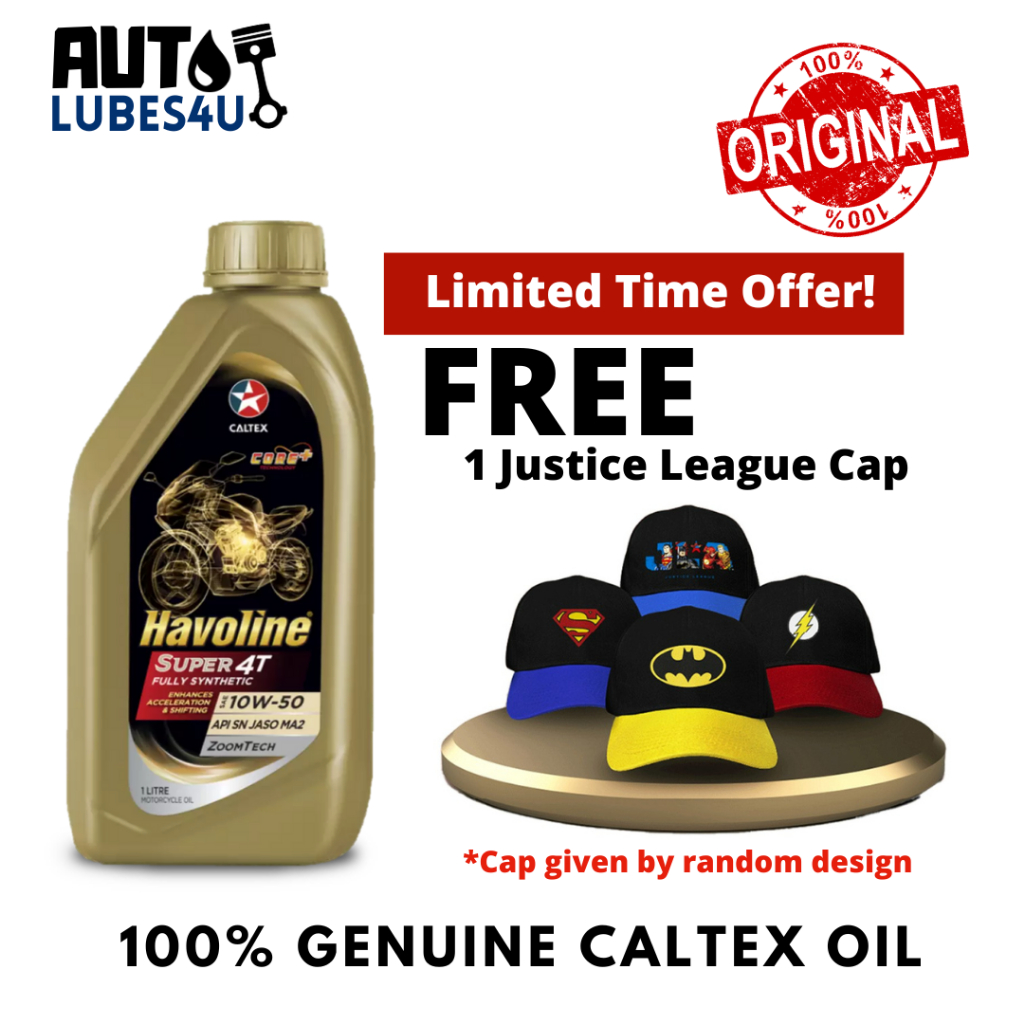 Caltex Havoline Super 4T 10W50 Fully Syn 1L (FOC Justice League Cap ...
