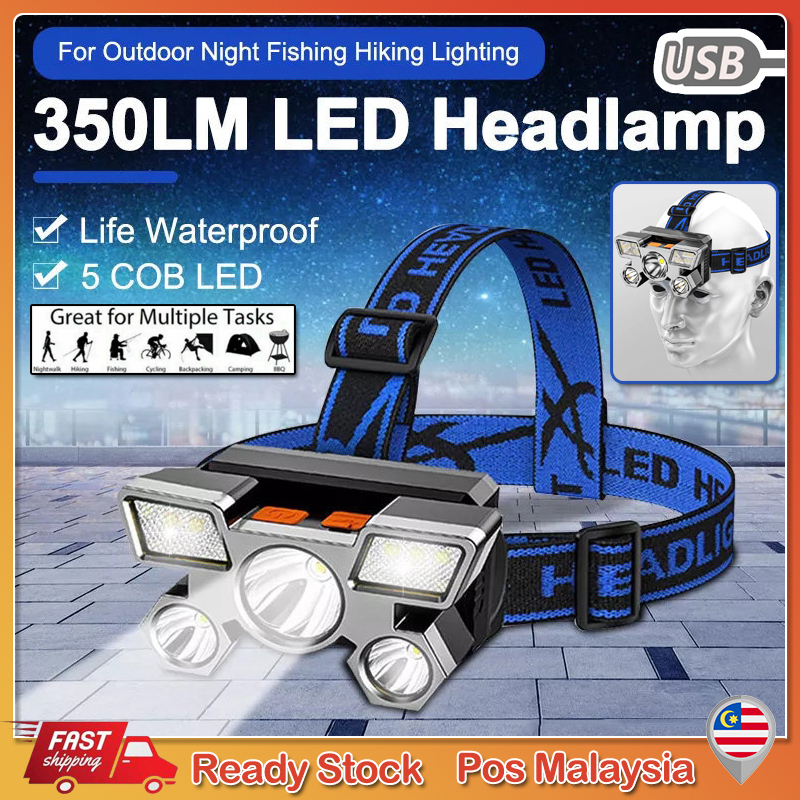 Powerful COB LED Headlamp Head Light Torch with Rechargeable Battery ...