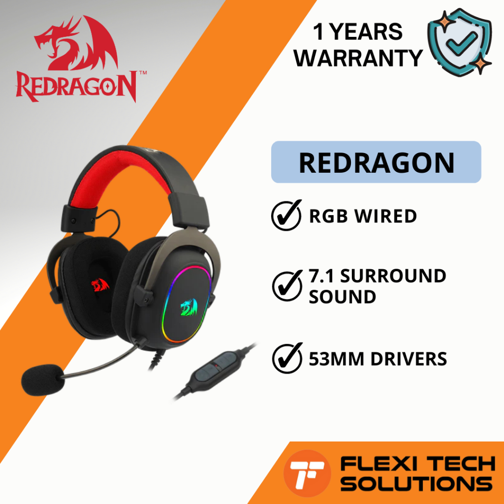 Flexi Tech REDRAGON H510 Zeus-X RGB Wired / Wireless Gaming Headset 7.1 ...