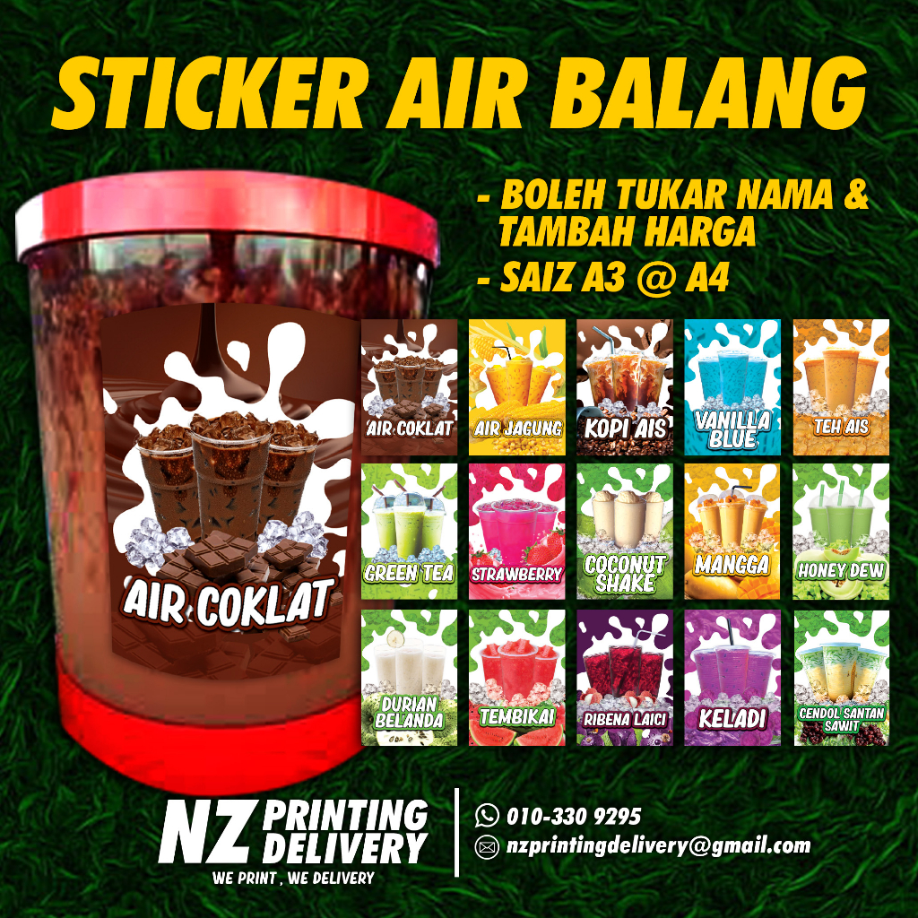 Sticker Air Balang boleh Custom Boleh tukar nama dan tambah harga saiz ...