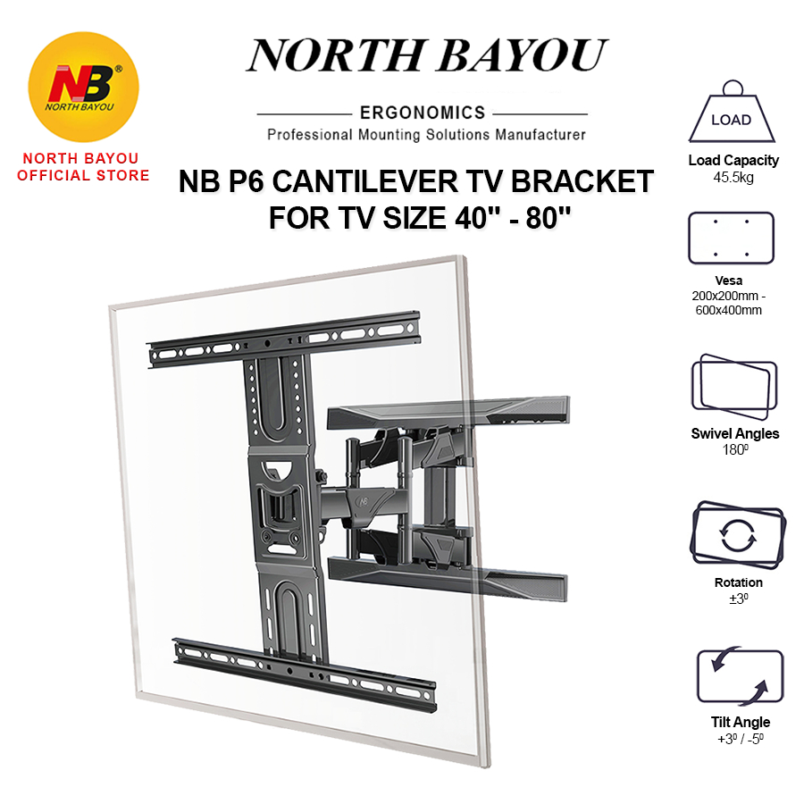 NB P6 Cantilever TV Bracket Suitable for TV Size 40" - 80" | Shopee ...